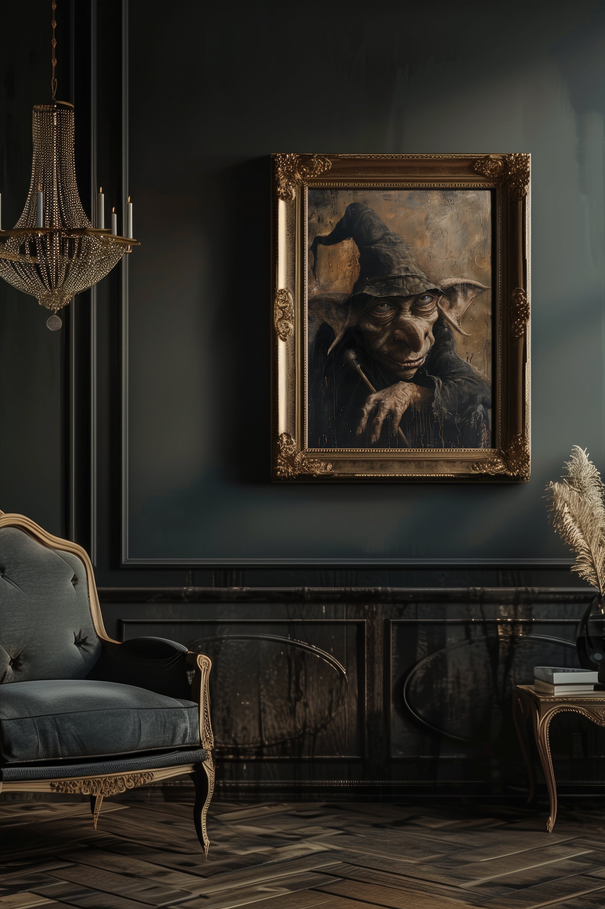 Whimsy House Elf Painting, Printable Wall Art Digital Download, Dark ...