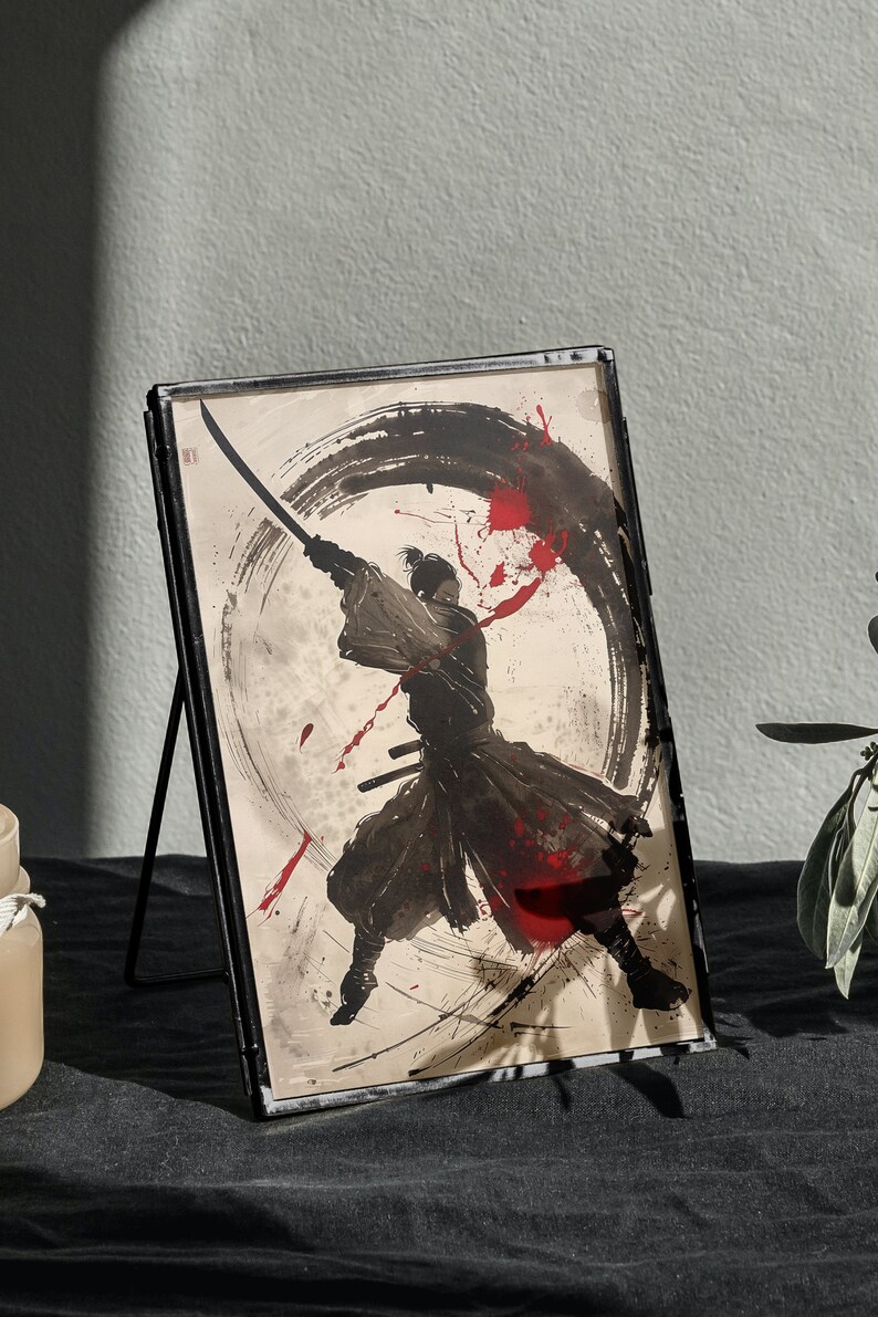 Impressão de samurai em tinta sumi moderna, download digital, arte de ...