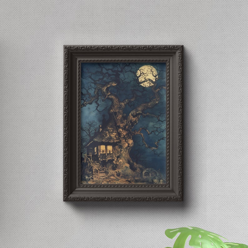 Moody Witch Cabin Painting, Printable Wall Art, Instant Download, Dark ...