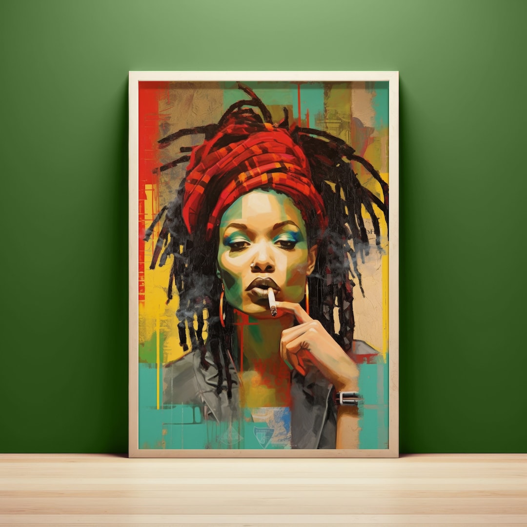 Smoking Rasta Women Portrait, Printable Wall Art Instant Download ...