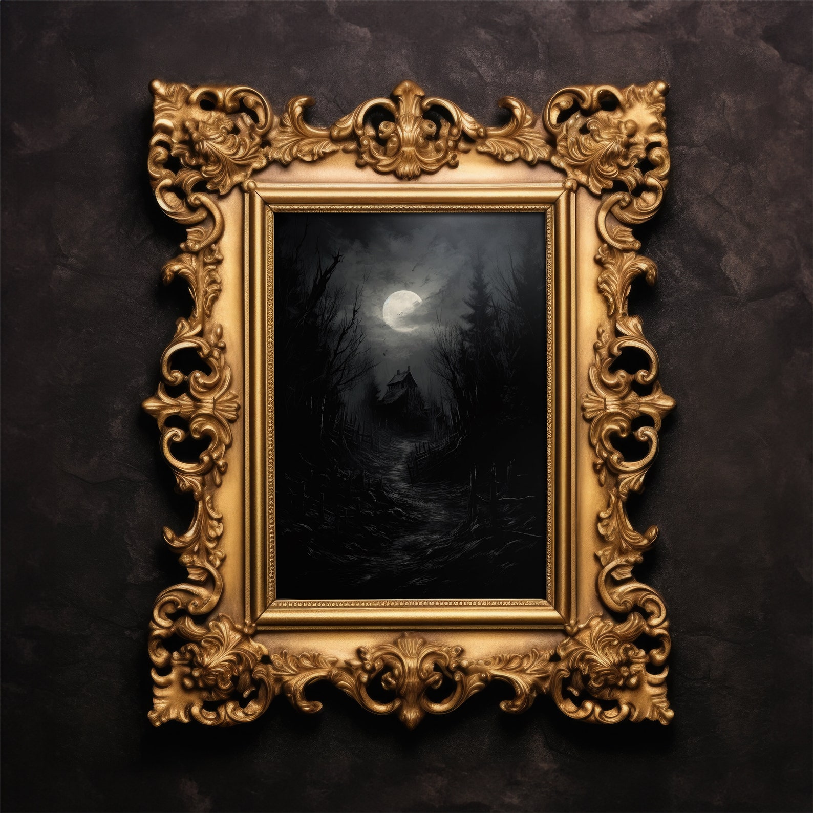 Eerie Full Moon Night Scenery, Printable Wall Art, Digital Download ...