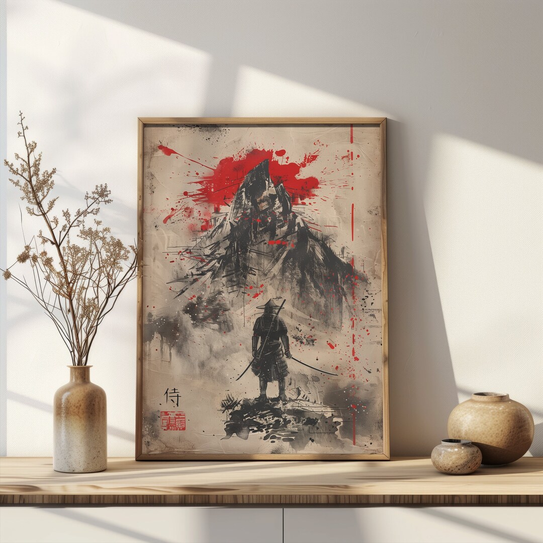 Retro Sumi-e Samurai Print, Digital Download, Printable Wall Art ...