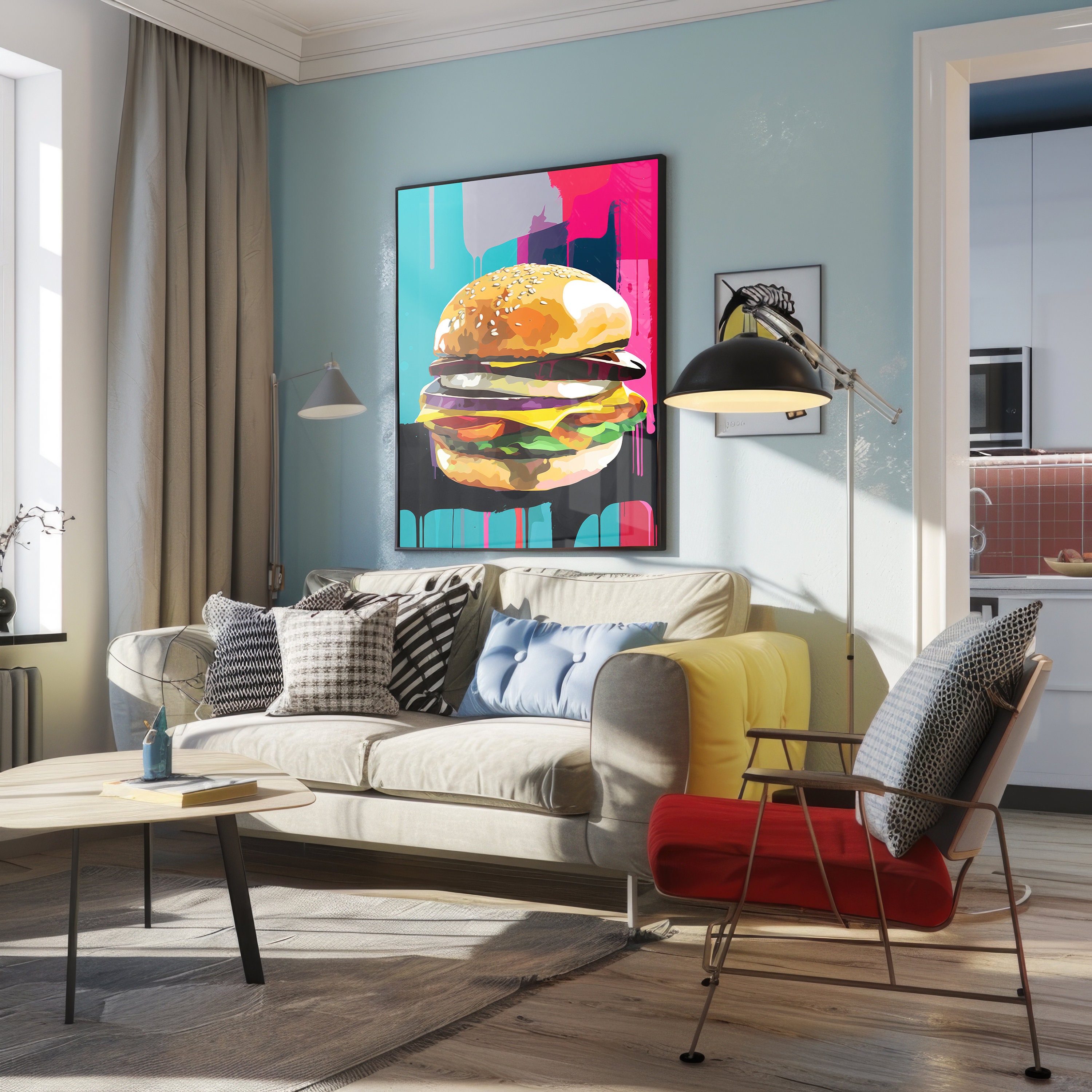 Burger Graffiti Wall Art, Printable Wall Art, Instant Download, Burger ...