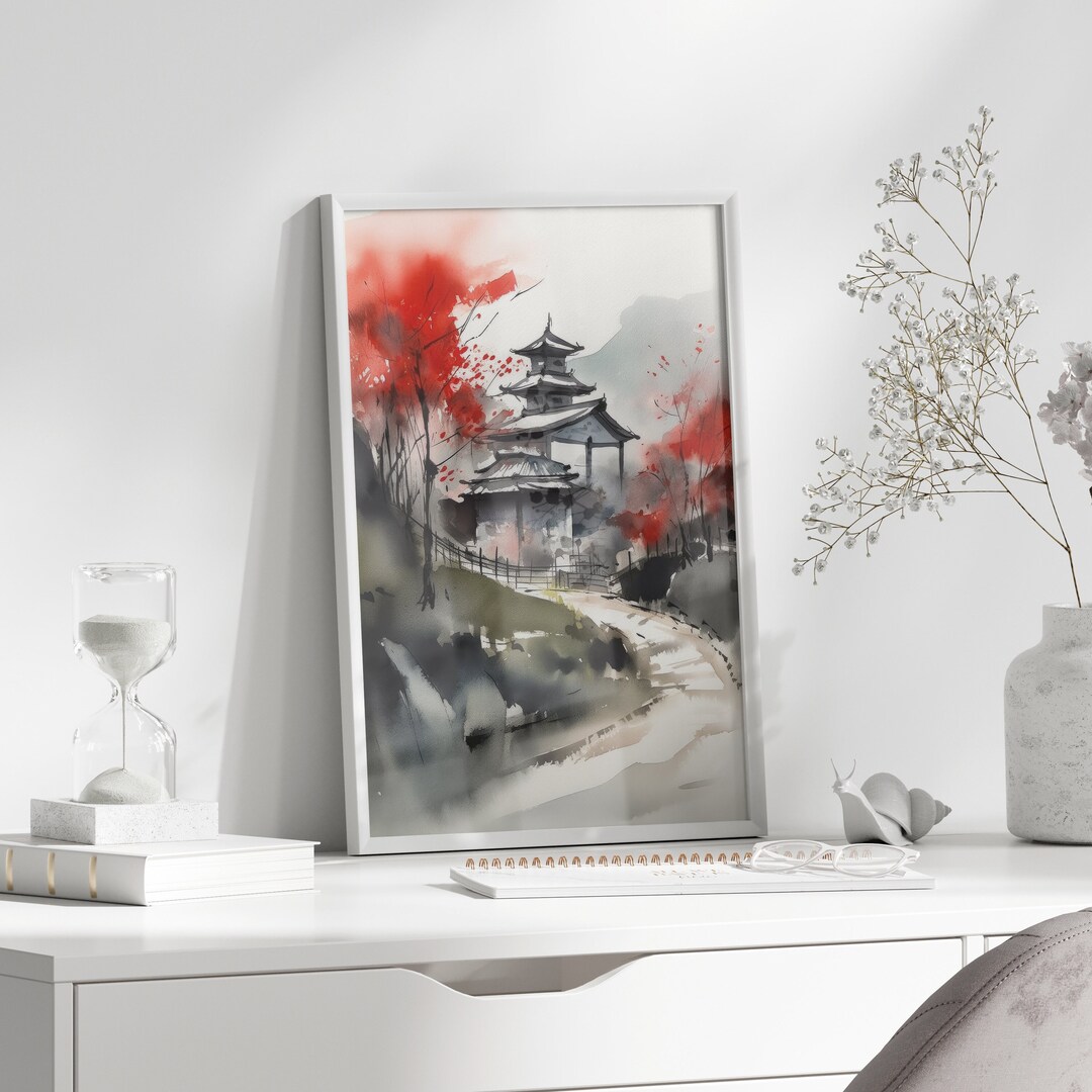 Japanese Village Landscape, Printable Wall Art, Downloadable Japanese ...