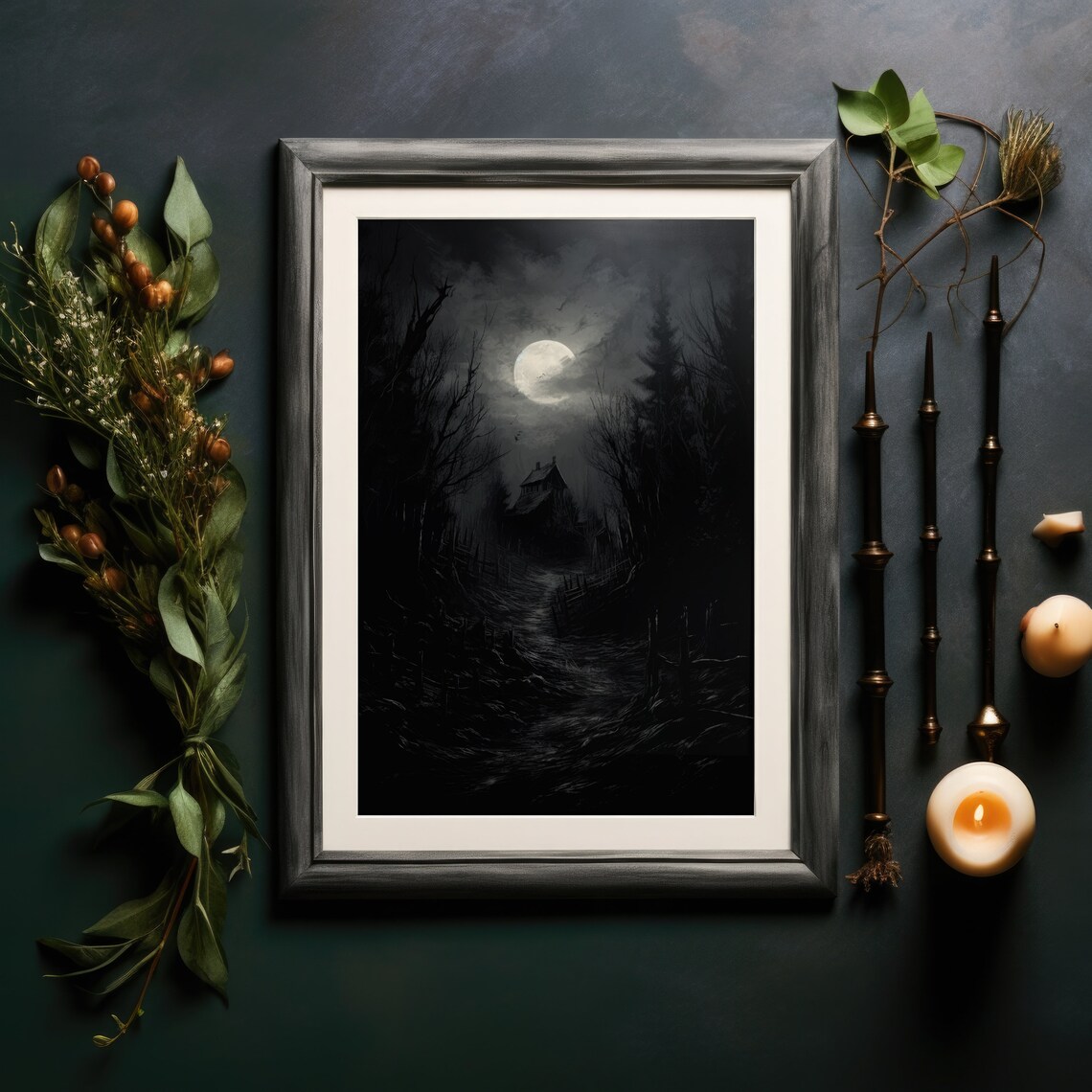 Eerie Full Moon Night Scenery, Printable Wall Art, Digital Download ...
