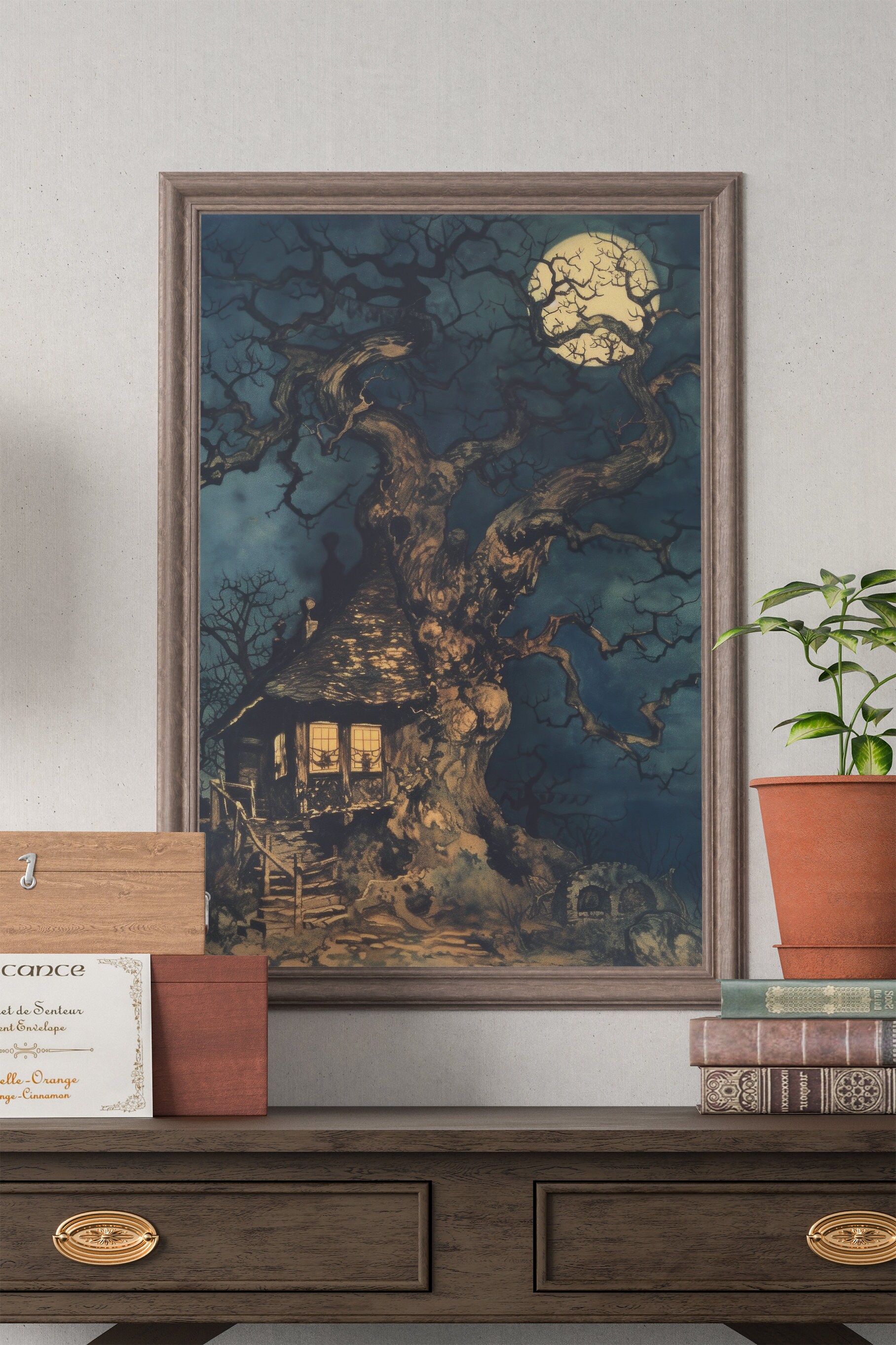 Moody Witch Cabin Painting, Printable Wall Art, Instant Download, Dark ...