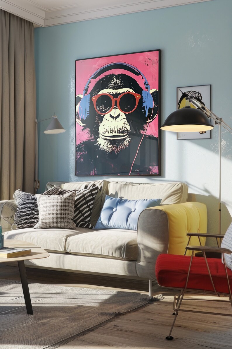 Funky Monkey Poster, Printable Wall Art, Instant Download, Vibrant Pop ...