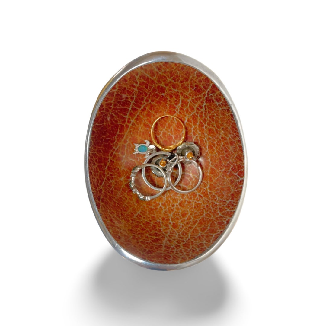 Trinket Bowl With Crushed Amber Texture, Ring Bowl, Metal Jewelry Dish ...