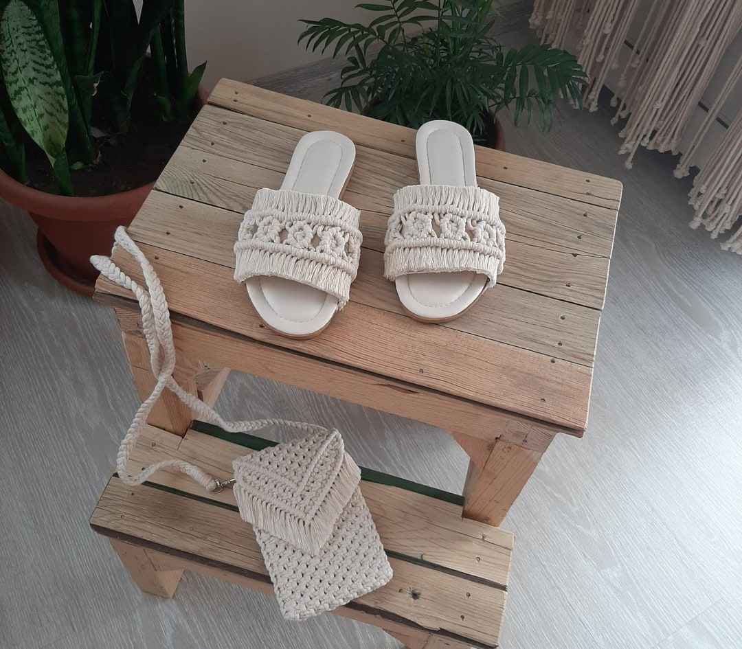 Macrame Slippers, Macrame Bag, Bohemian Elegance, Beach Slippers, Mother's Day Gift, Bridesmaid ...
