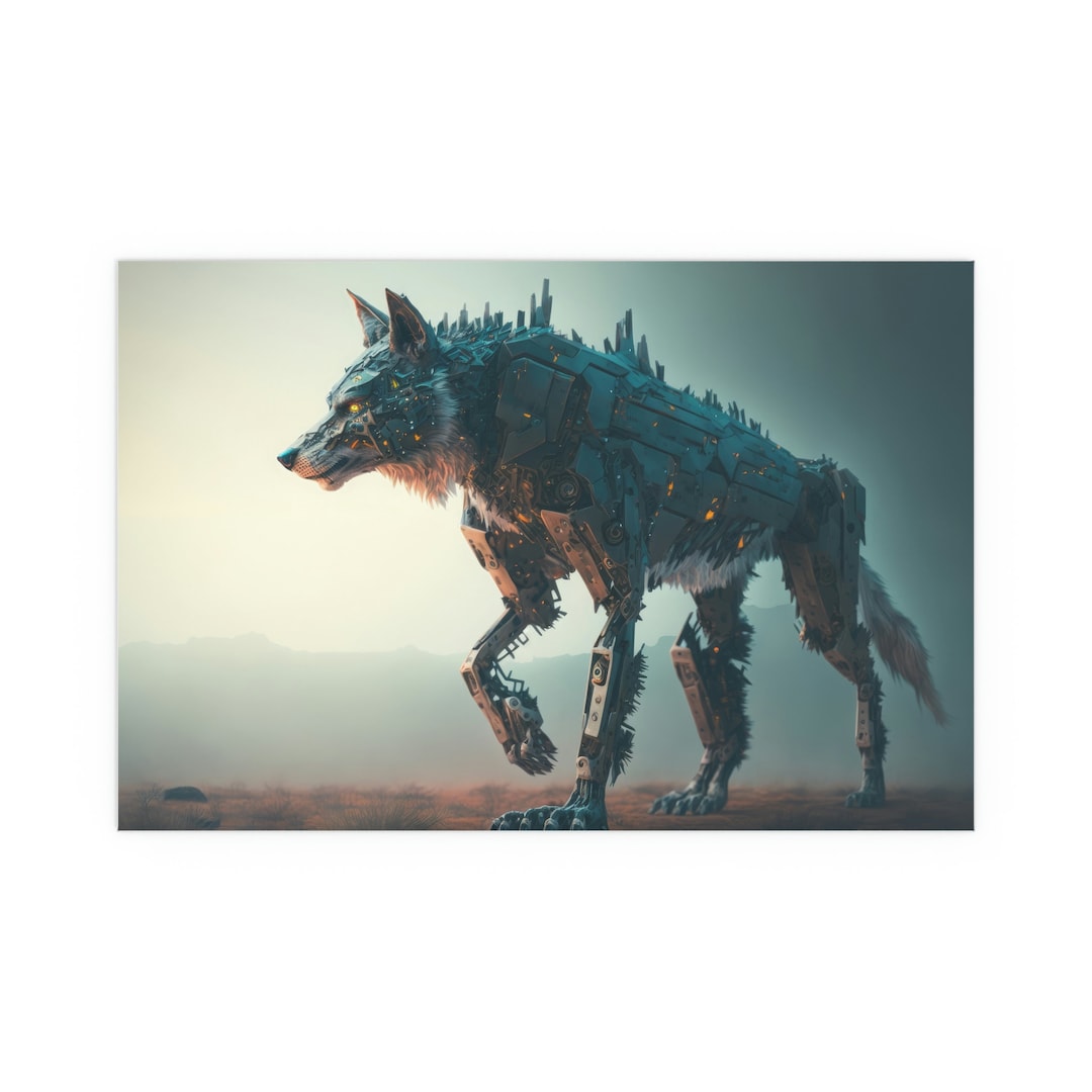 Illustration of a Robotic Wolf in the Wasteland - Etsy