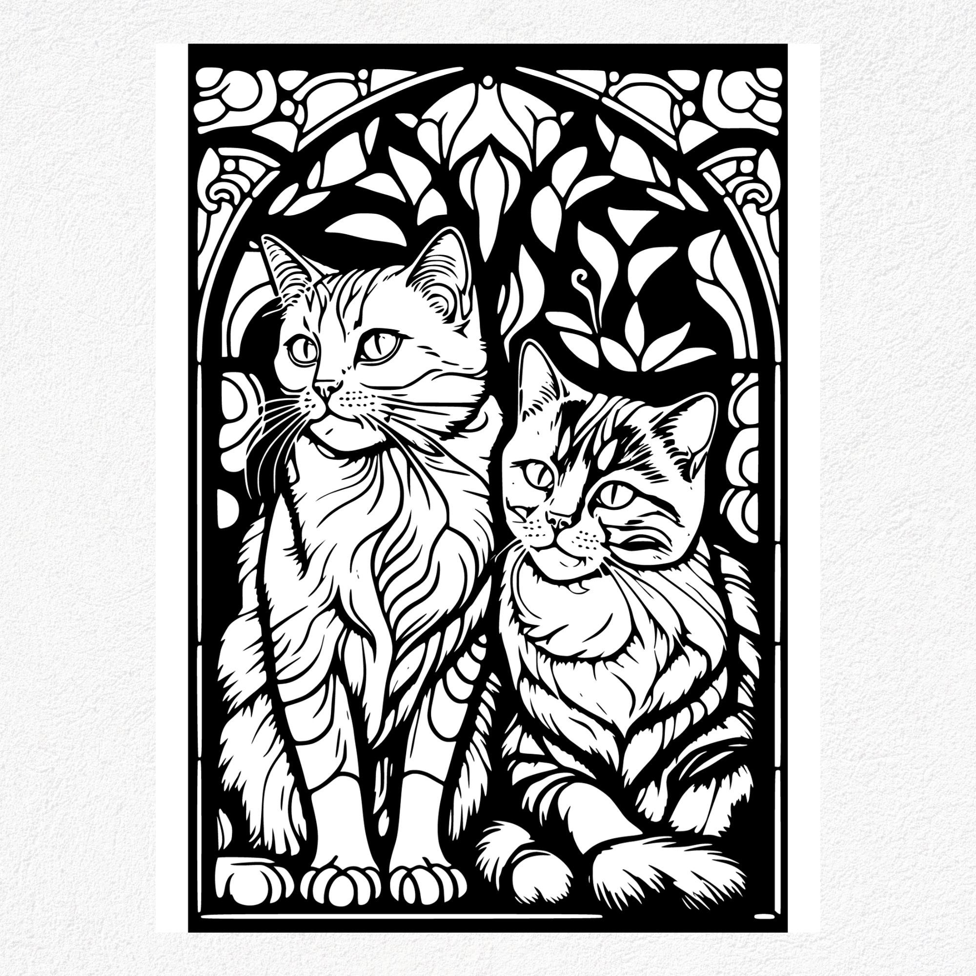 Balinese Cat Coloring Pages: Stained Glass Feline Designs (digital ...