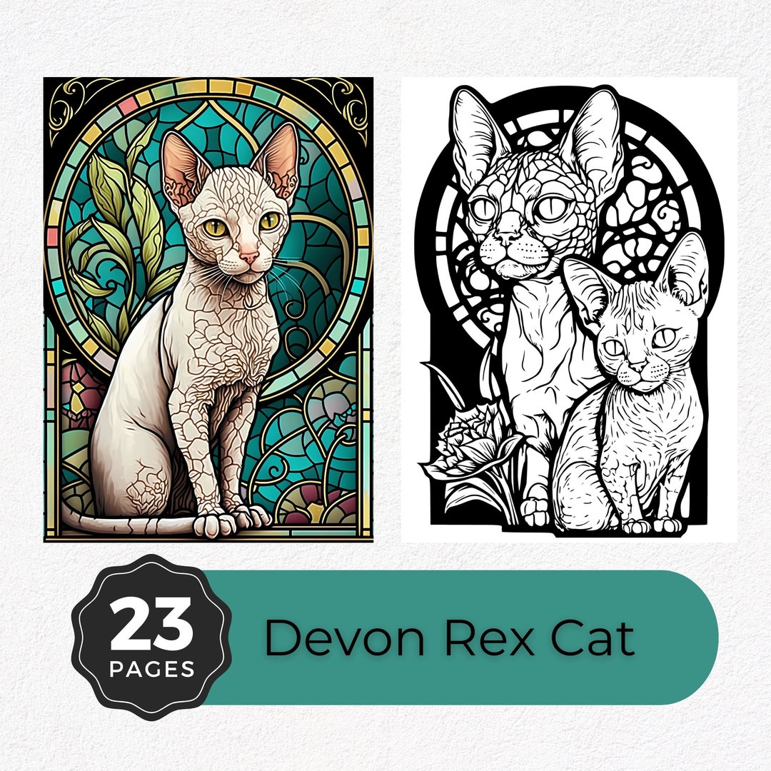 23 Devon Rex Cat Coloring Pages - Feline Fantasy - Stained Glass Style ...