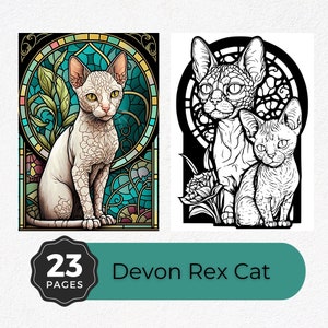 23 Devon Rex Cat Coloring Pages - Feline Fantasy - Stained Glass Style ...