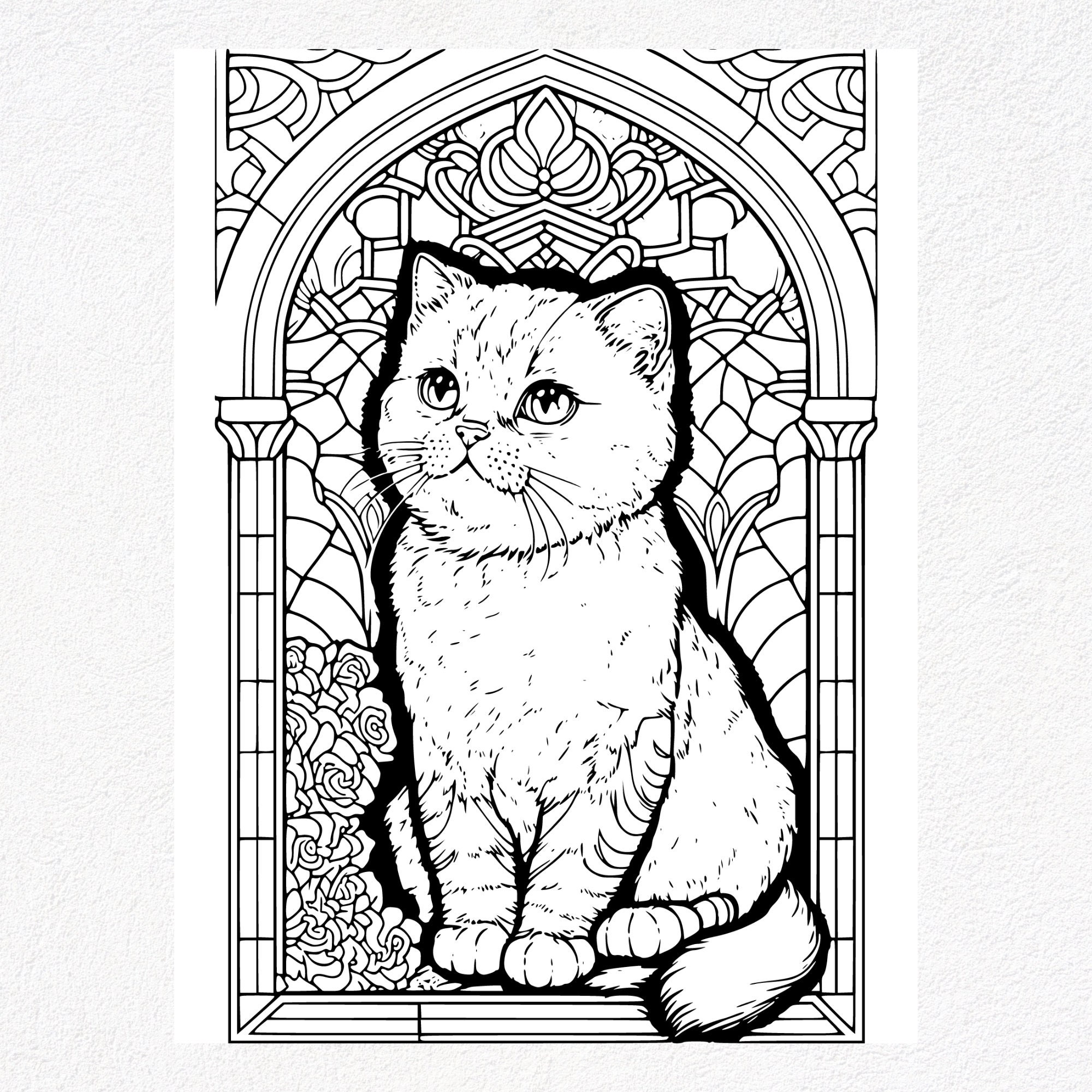 Stained Glass Scottish Fold Cat Coloring Pages: 22 Whimsical Designs ...