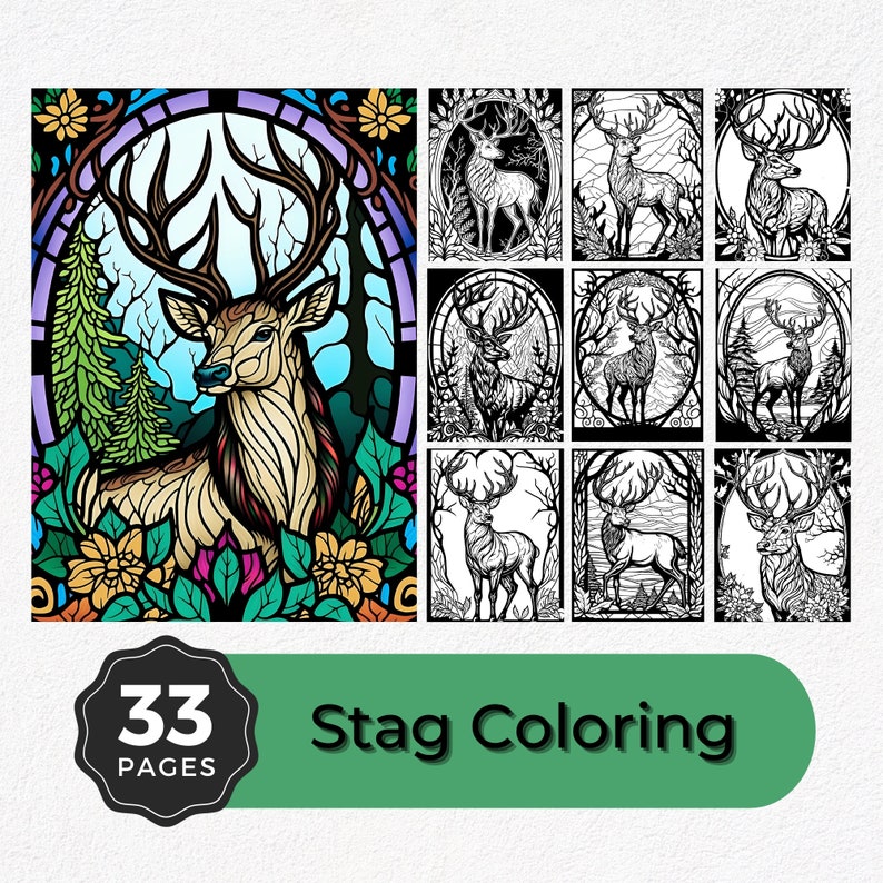 33 Stag Coloring Pages for Adults & Teens, Printable Deer Art, Wildlife ...