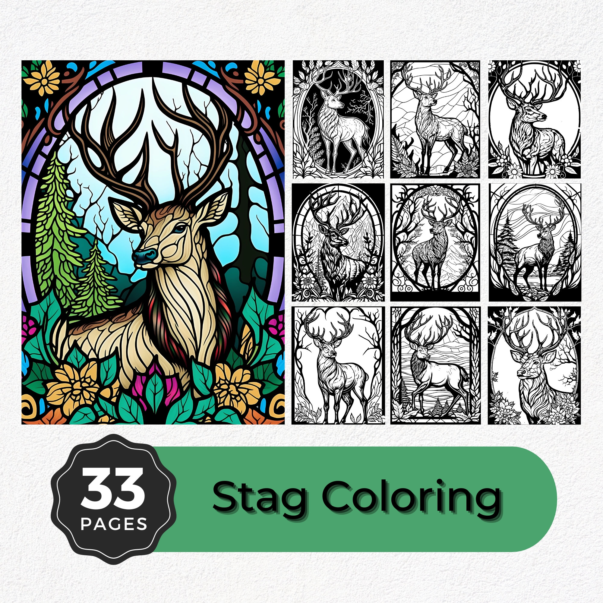33 Stag Coloring Pages for Adults & Teens, Printable Deer Art, Wildlife ...