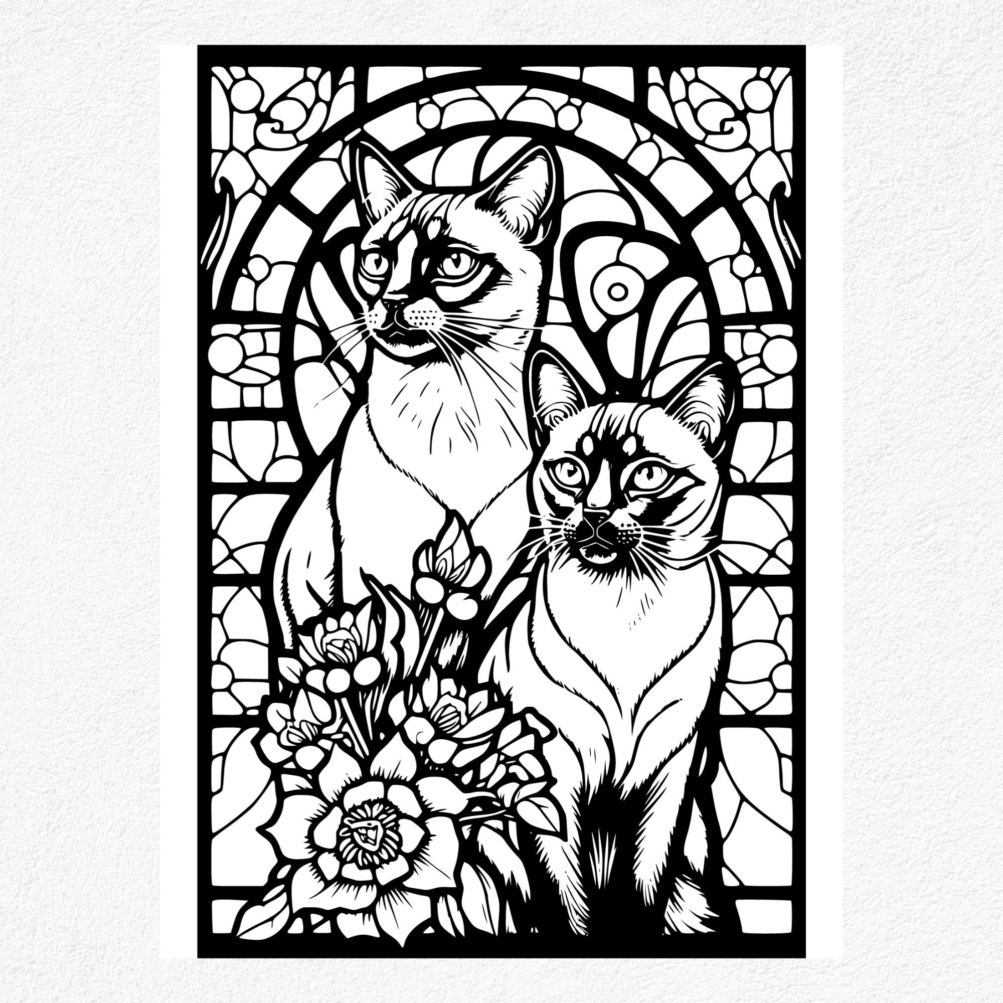 22 Siamese Cat Stained Glass Coloring Pages Whimsical Feline Designs ...