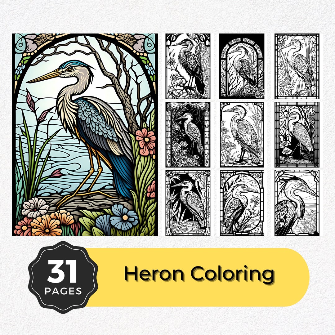 Heron Coloring Pages Set - 31 Printable Designs for Relaxation and ...