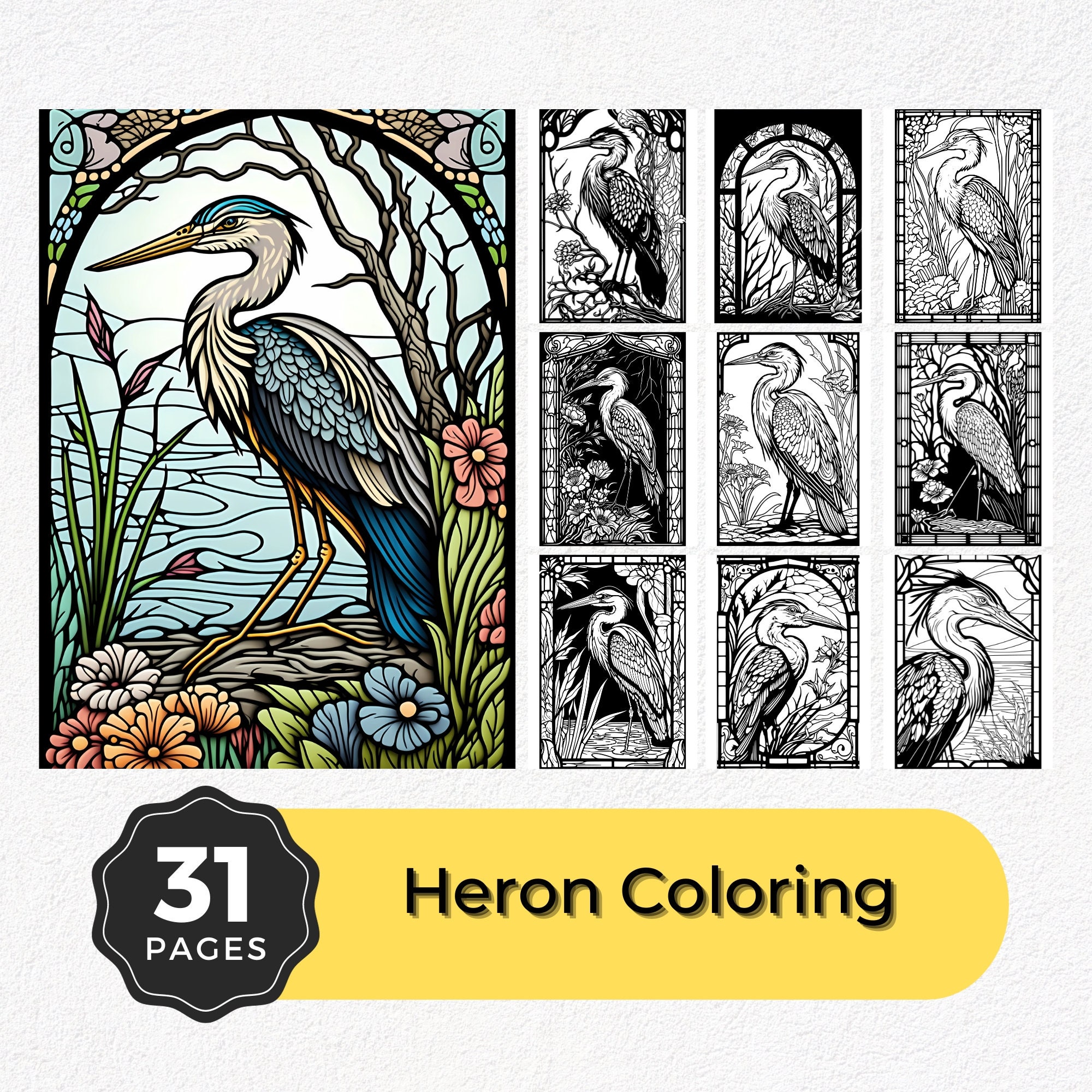 Heron Coloring Pages Set 31 Printable Designs for Relaxation and Nature ...