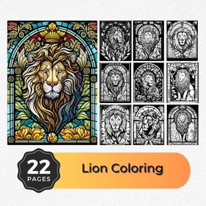 Lion Coloring Pages Set of 22 for Adults and Teens, Printable Lion Art ...