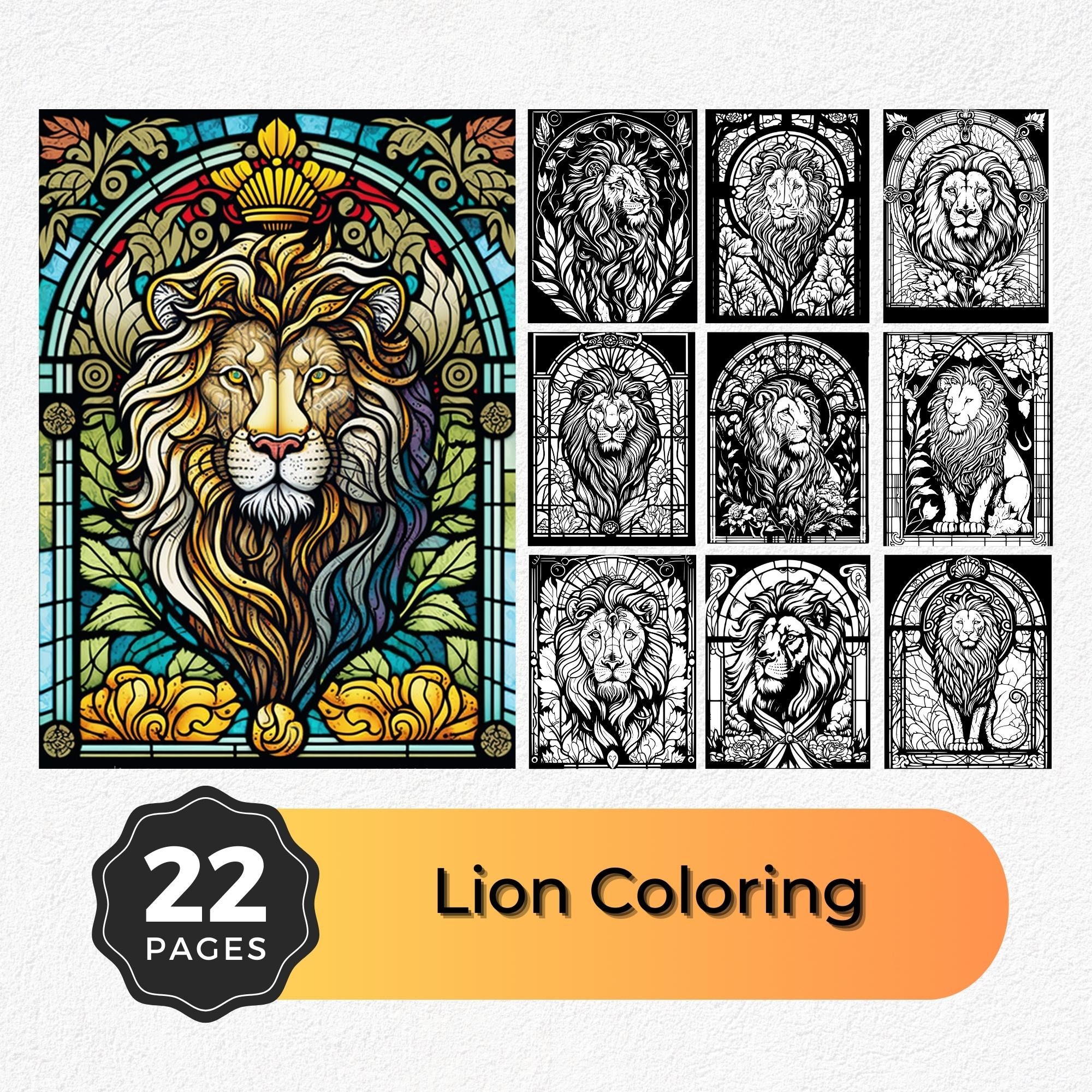 Lion Coloring Pages Set of 22 for Adults and Teens Printable - Etsy
