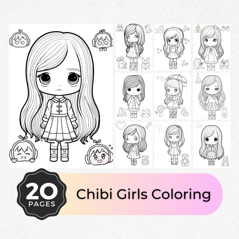 Chibi Girl Coloring Pages | 20 Cute Chibi Coloring Sheets | Instant ...