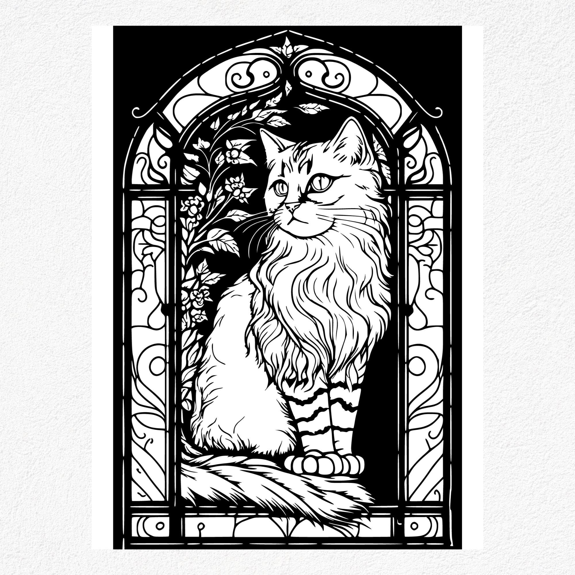 Balinese Cat Coloring Pages: Stained Glass Feline Designs (digital ...
