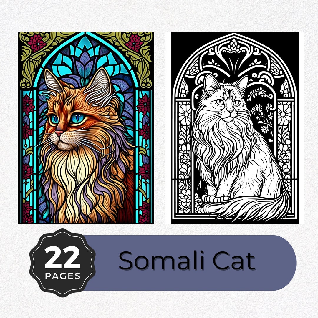Somali Cat Coloring Pages: Stained Glass Style (instant Download) - Etsy