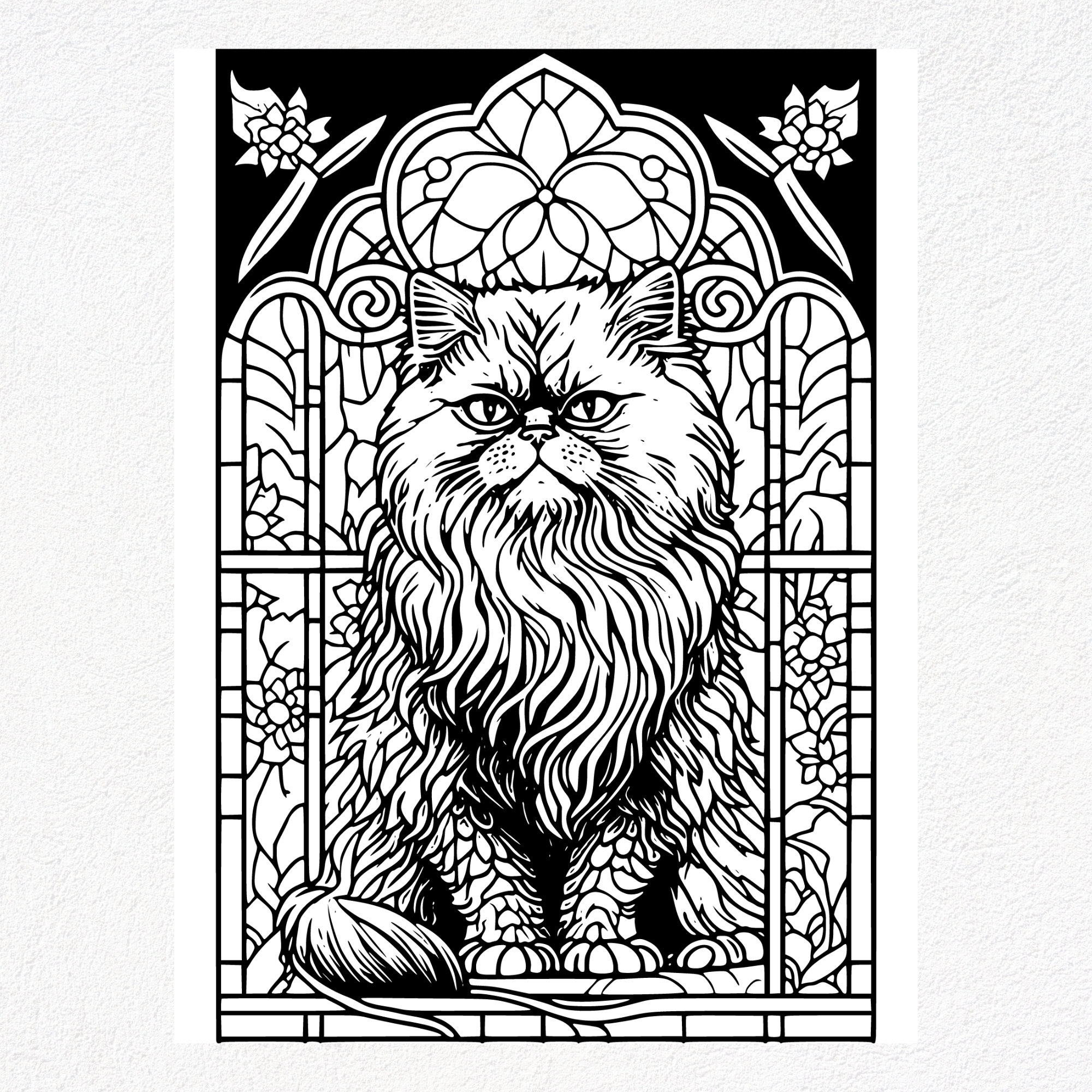25 Persian Cat Coloring Pages in Stained Glass Style Intricate Designs ...