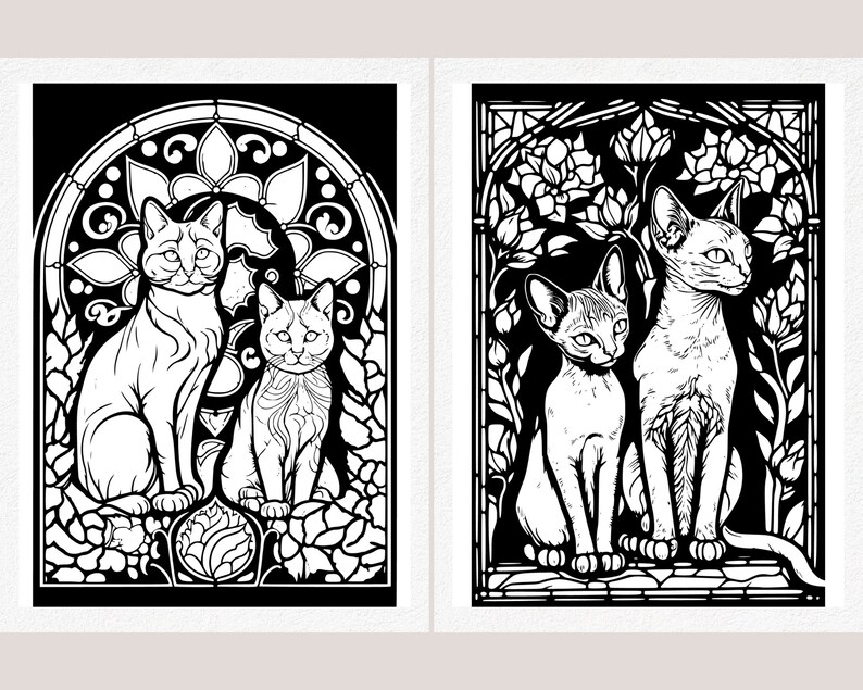 Stained Glass Cat Coloring Book: 26 Breeds, 542 Pages (digital Download ...