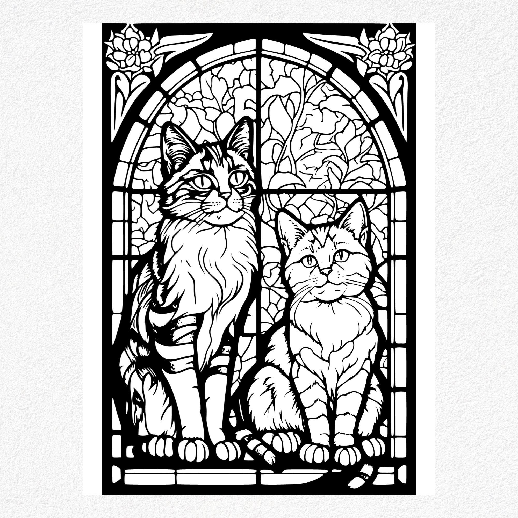 Bundle of 24 Balinese Cat Coloring Pages in Stained Glass - Etsy