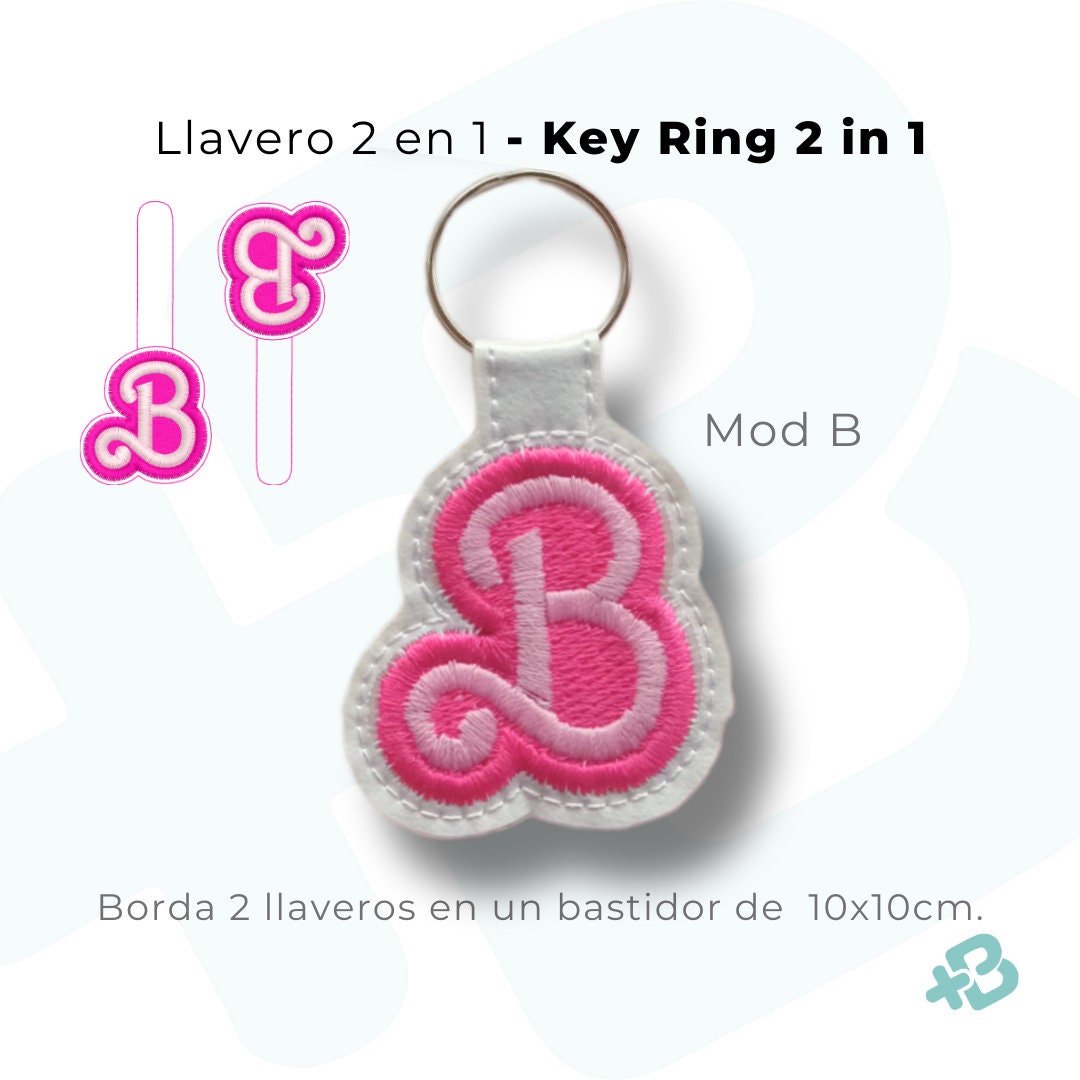 Pink Doll Barbi Initial Letter B Logo Keychain Keyring Embroidery ...