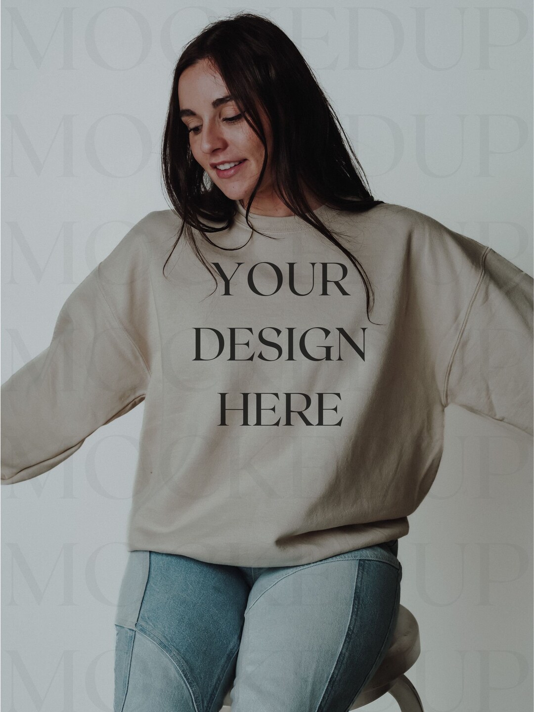 Gildan 1800 Sand Crewneck Mockup Professional Gildan Mockup Trendy ...