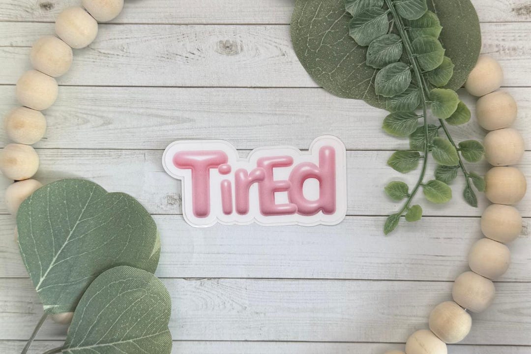 Tired Sticker - Pink Bubbly 3D Letters - Fun Bubble Font Decal - Etsy