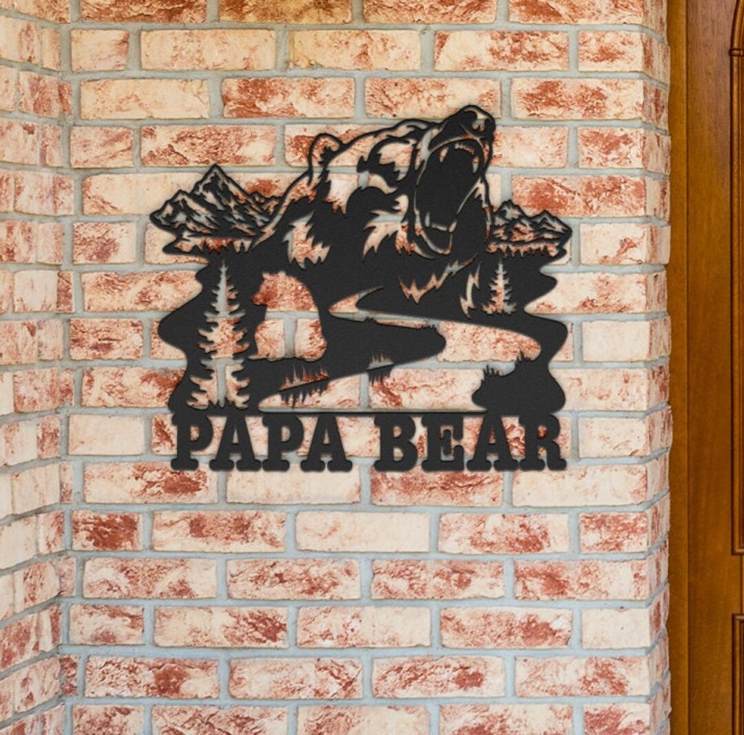 Roaring Papa Bear Mountain Metal Wall Art Decor/father's - Etsy