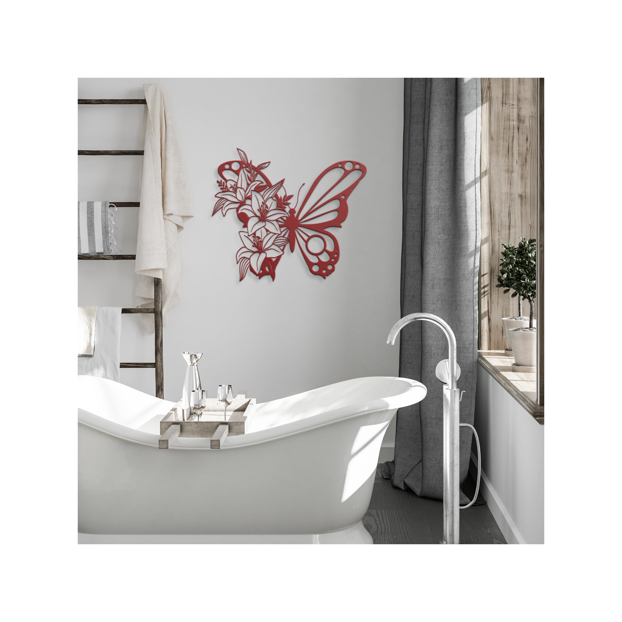 Spring Butterfly Metal Wall Art Home Decor With Lilies - Etsy