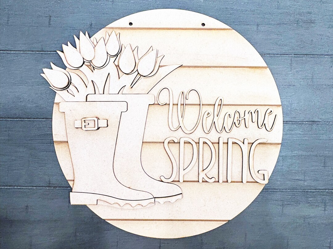 Welcome Spring Sign Kit | DIY Round Door Hanger With Tulip Rainboots ...