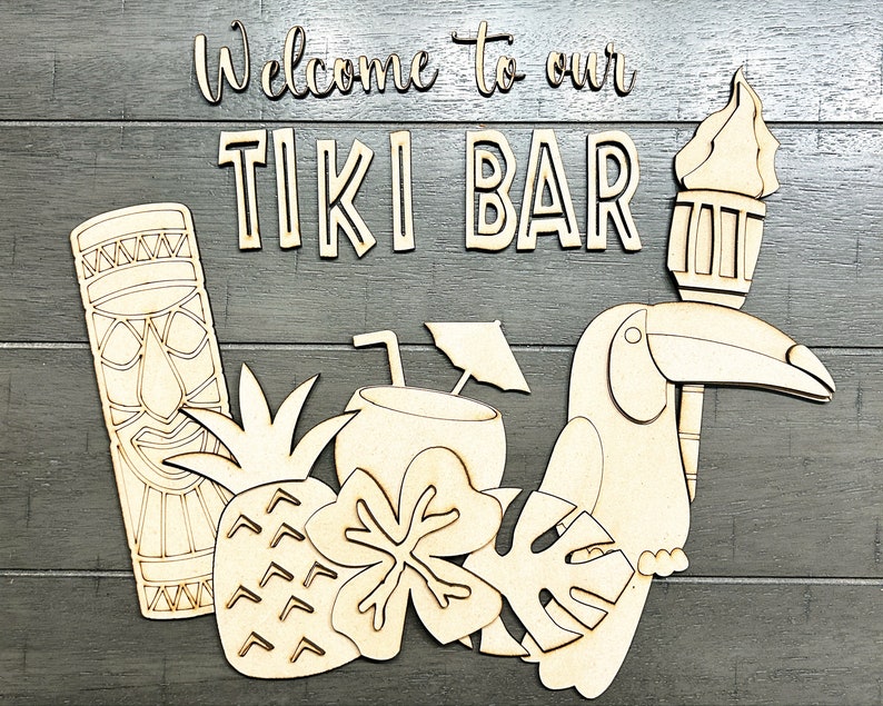 Welcome to Our Tiki Bar Sign Kit | DIY Tropical Round Door Hanger ...