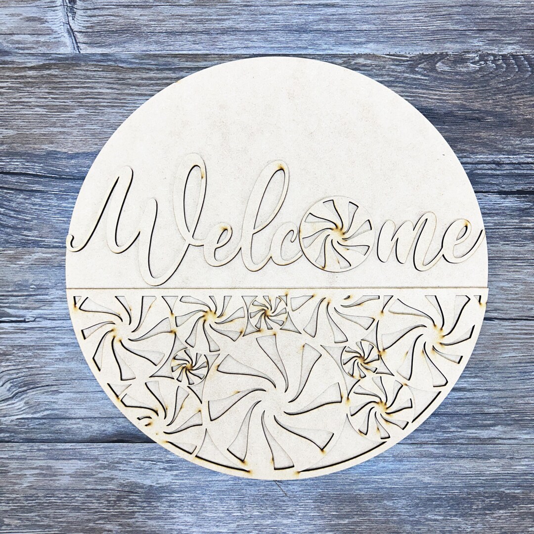 Welcome Peppermint Sign Kit | DIY Christmas Door Hanger | Round Holiday ...