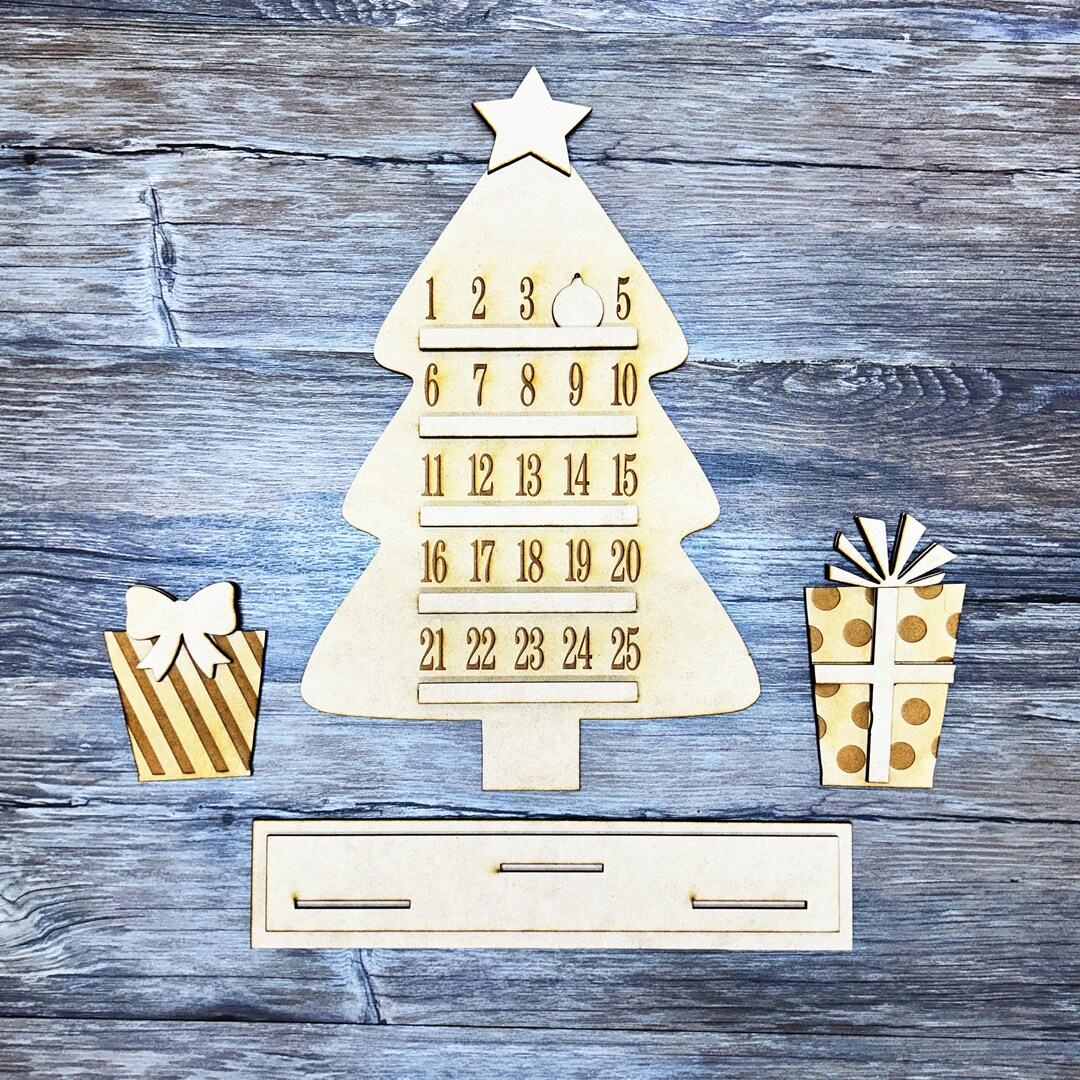 Christmas Tree Countdown Calendar DIY Kit | Wooden Advent Shelf Sitter ...