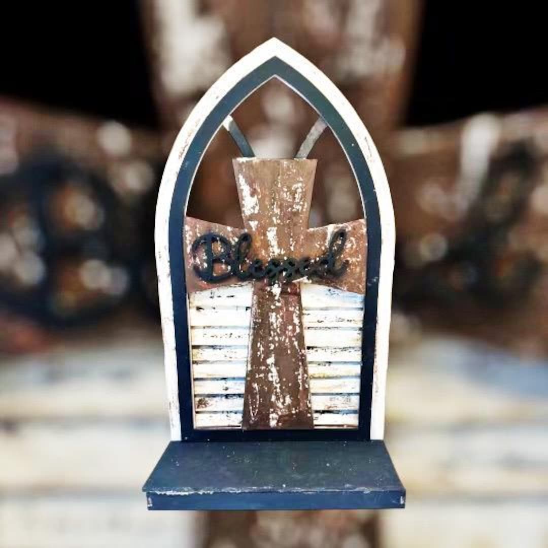 Arched Window Shutter Tray DIY Kit | Cross Shelf Sitter With Candle ...