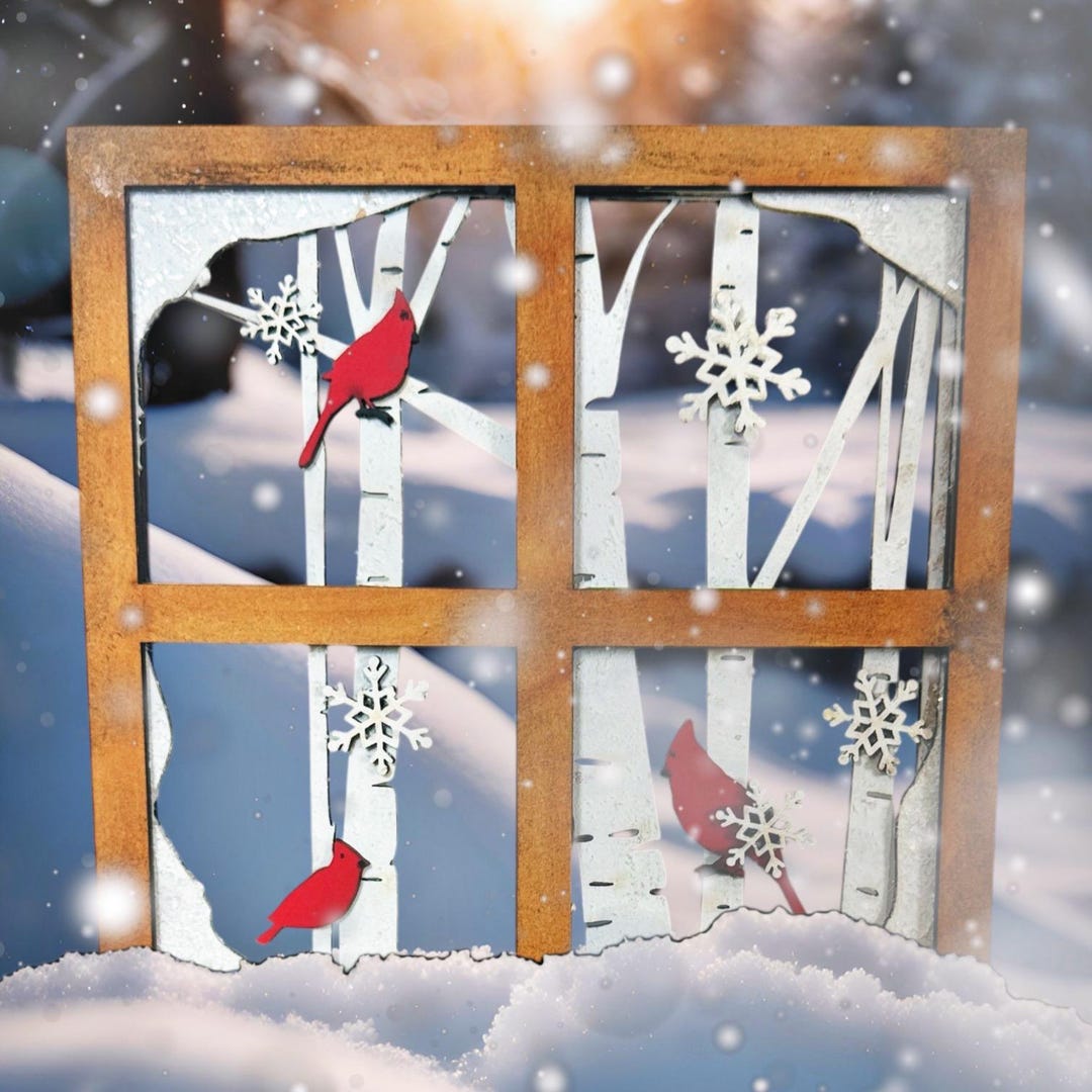 Cardinals Through Window - Birch Trees - Winter Scene - Holiday Crafts ...
