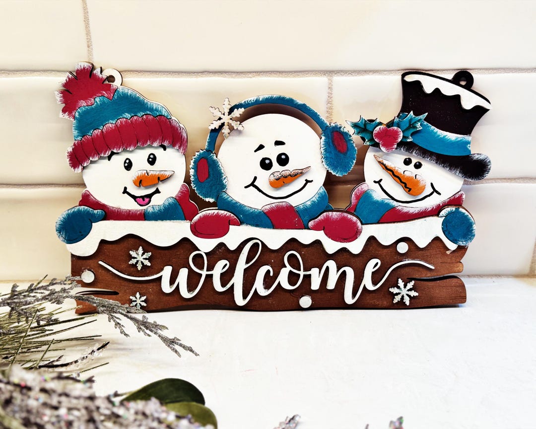 Snowman Welcome Sign - Winter - Shelf Sitter - Door Hanger - Wood ...