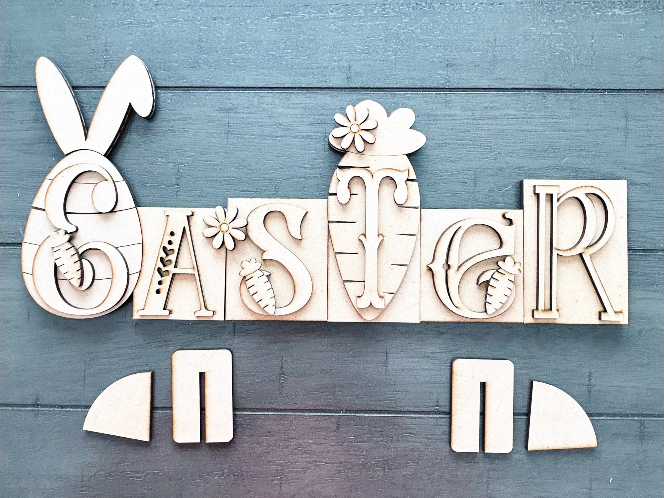 Easter Word Block Easter Bunny Wood Cutouts Spring Crafts DIY Craft Kit ...