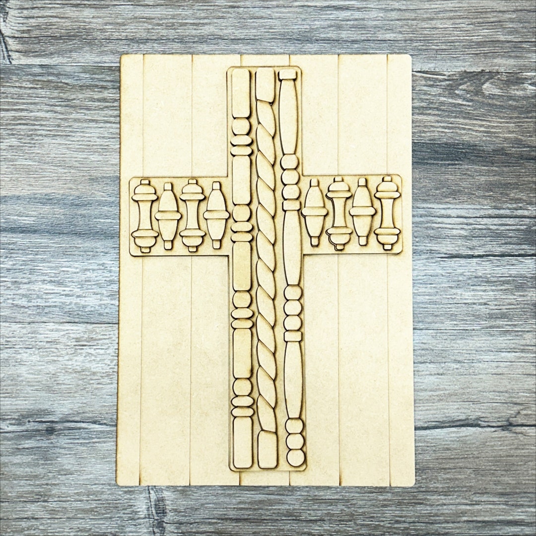 Vintage Spindle Cross Sign Kit | DIY Wooden Shelf Sitter or Hanging ...