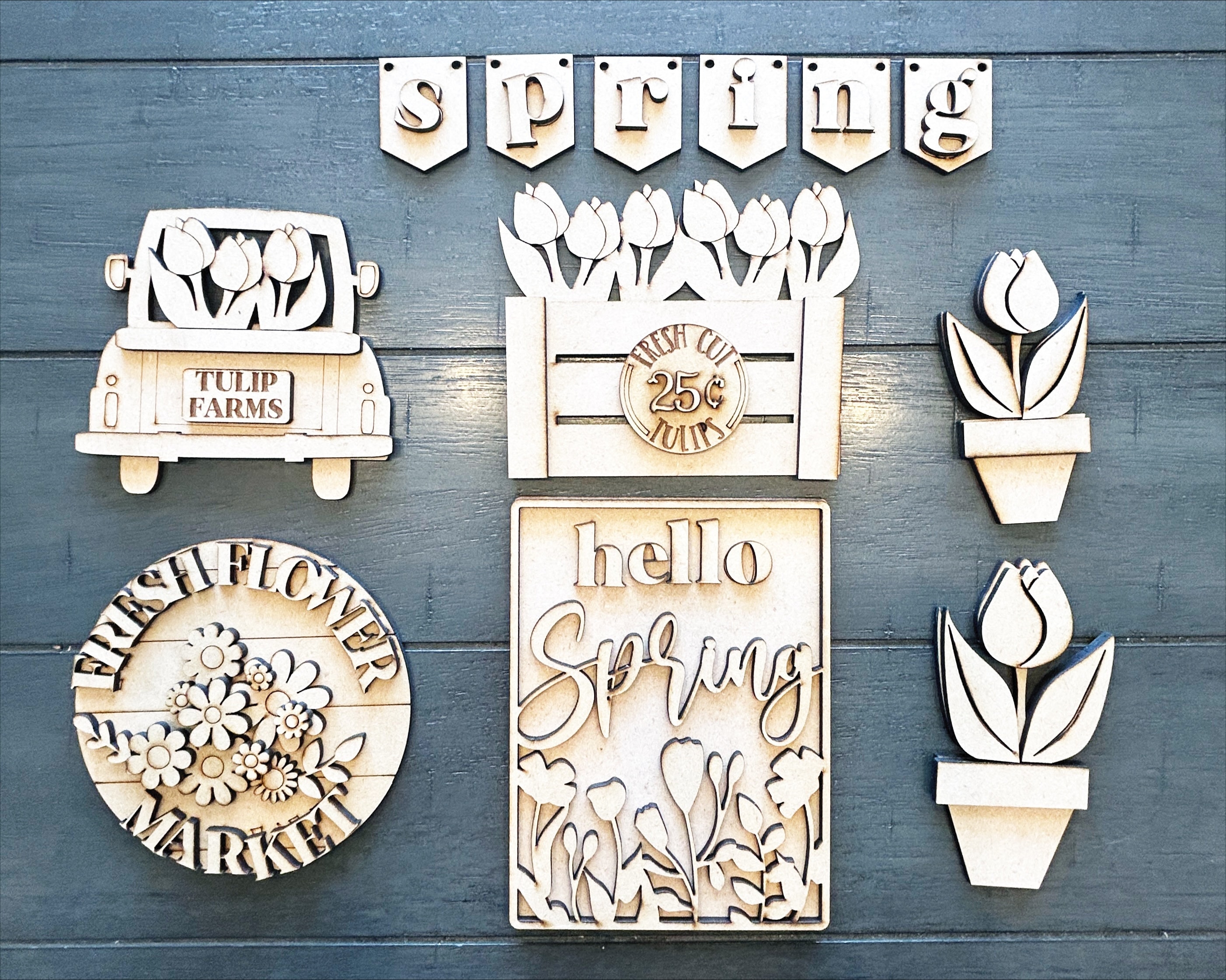 Spring Tier Tray Spring Flowers Wood Cutouts DIY Craft Kit - Etsy
