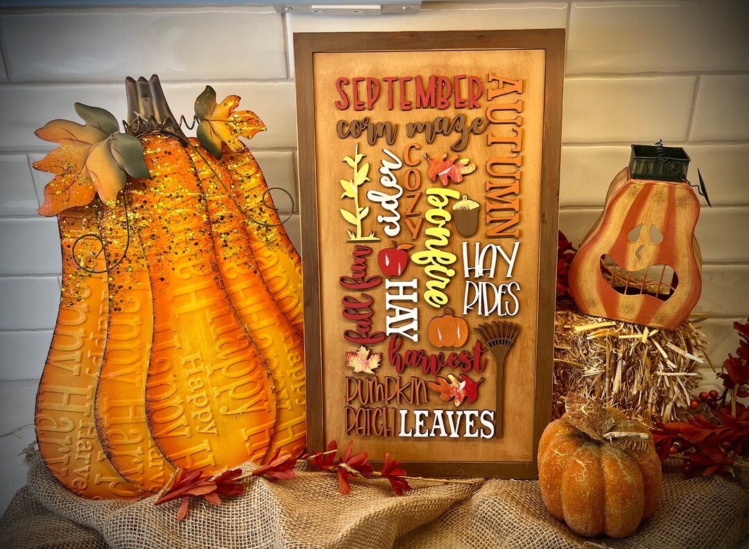 Fall Phrase Collage Hanging Sign Kit | Autumn Words DIY Framed Wall Art ...
