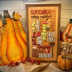 Fall Phrase Collage Hanging Sign Kit | Autumn Words DIY Framed Wall Art | Rustic Pumpkin Patch ...