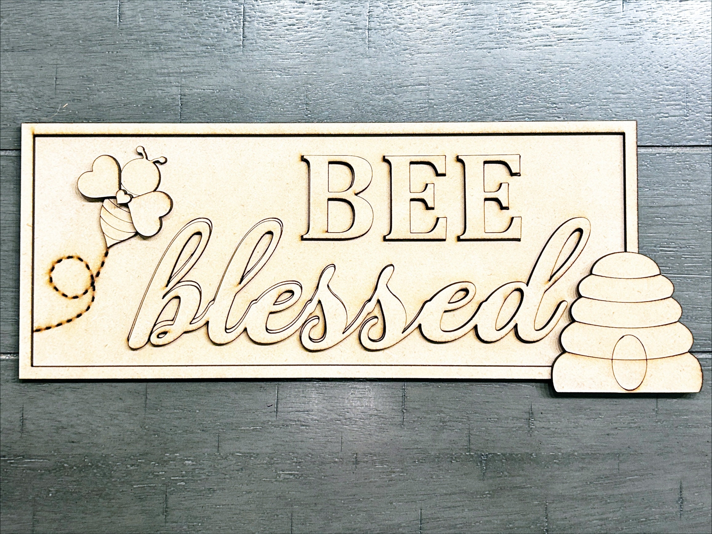 Bee Blessed Honey Bee Wreath Sign Laser Wood Cutout DIY Craft Kit - Etsy
