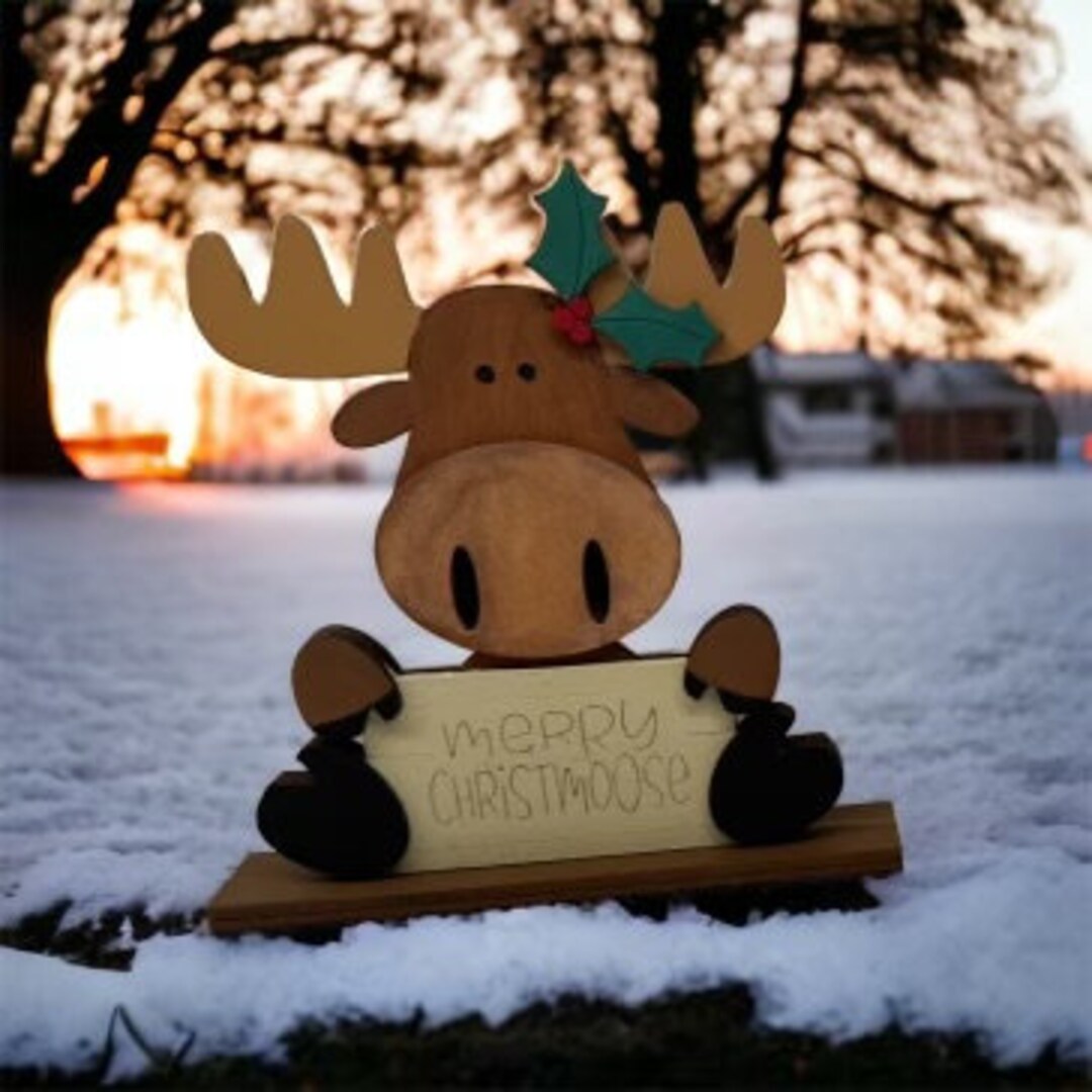 Merry Christmas Christmas Moose Shelf Sitter Wood Cutout DIY Craft Kit ...